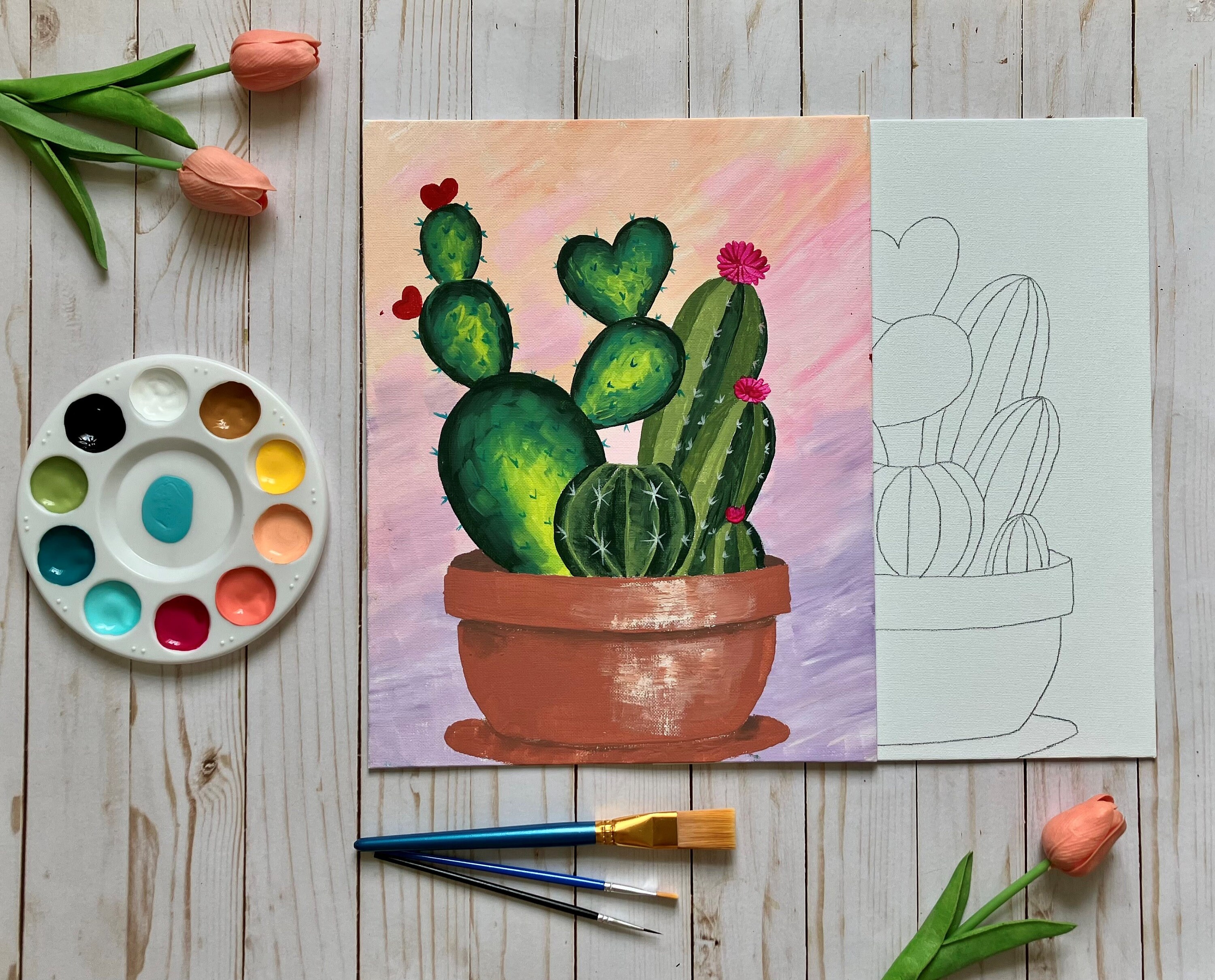 Prickle Me Pink Cactus Succulent Painting Kit Art Kit Family Activity ...