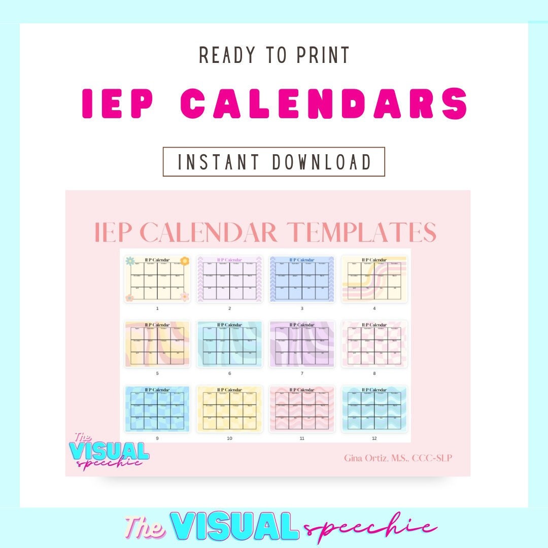 IEP Calendar Pack Colorful Calendar Resource for Therapists, Educators ...