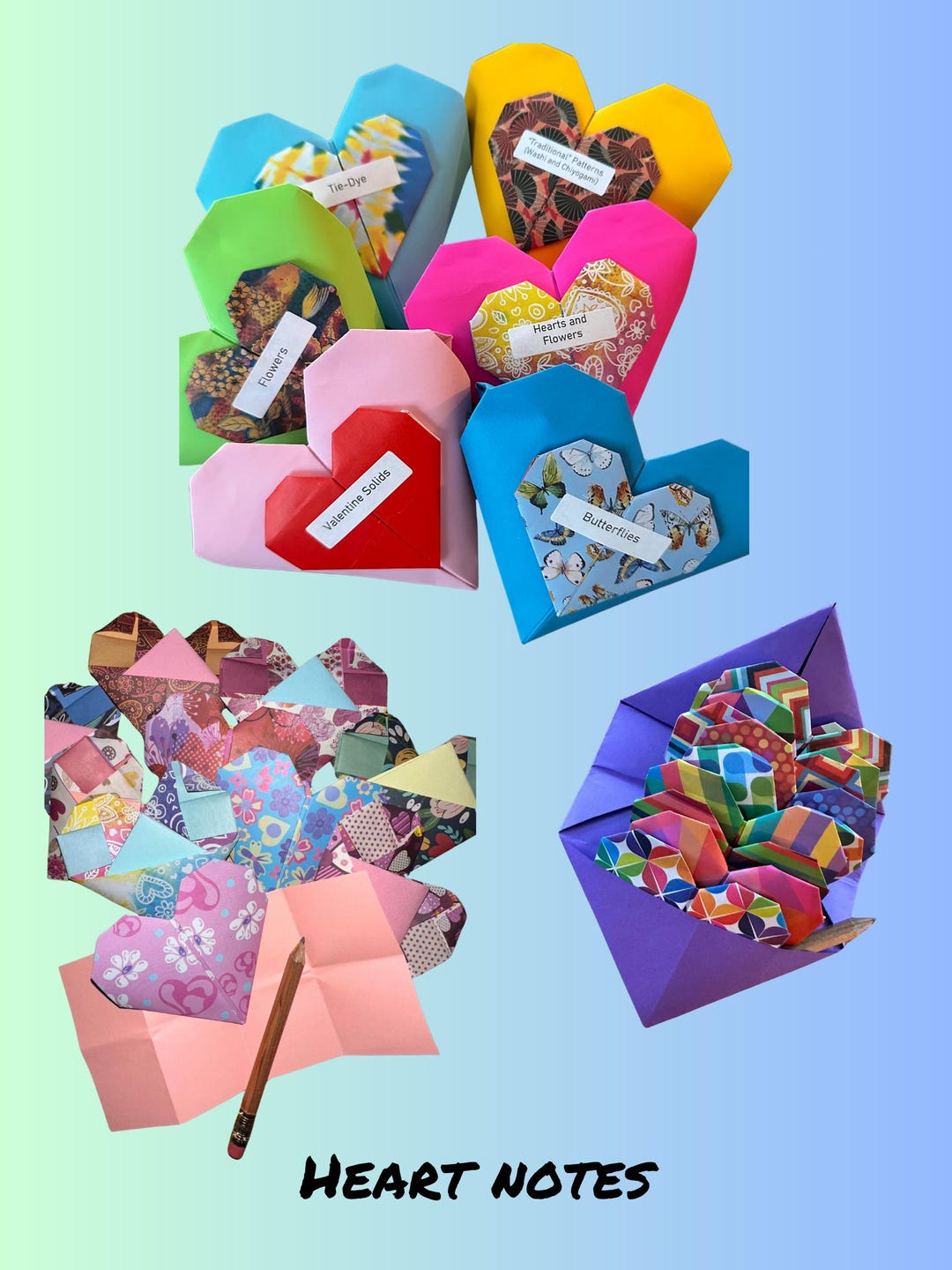 Origami Heart Notes: 12 Origami Hearts, Each With a Blank Paper Strip ...