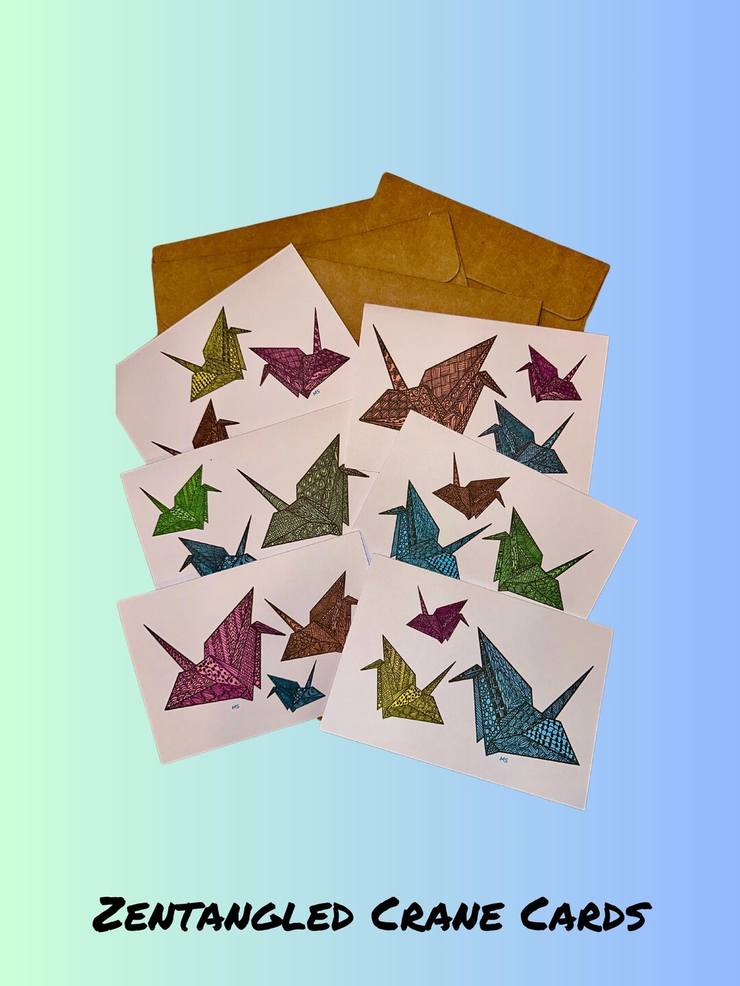 Zentangled Crane Cards: Pack of 6 Blank Note Cards, Each With 3 ...
