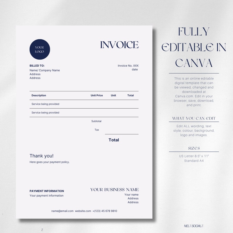 Invoice Template Editable,small Business Custom Template, Invoice Form ...