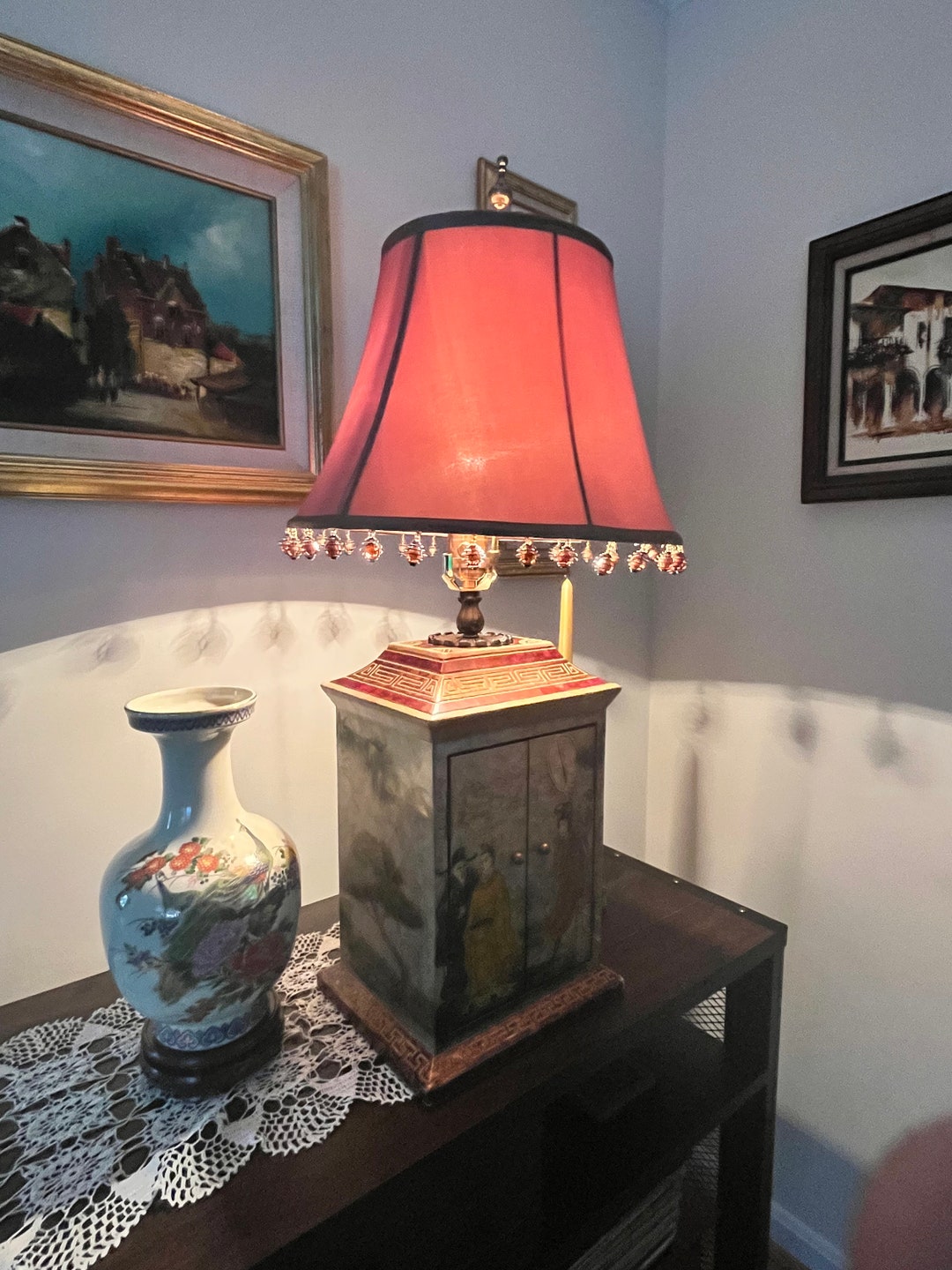 Oriental Wood Table Lamp With Compartment - Etsy