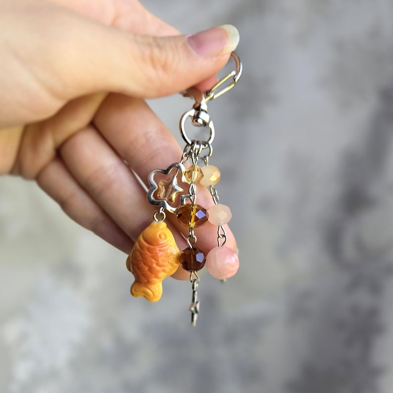 Taiyaki Beaded Keychain | Japanese Fish Bread Dessert Charm, Matcha ...