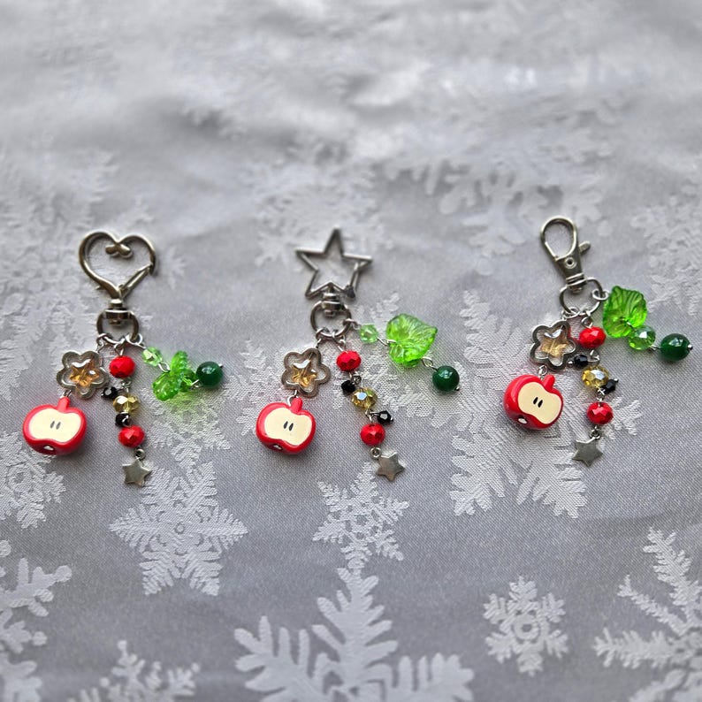 Apple Core Beaded Keychain : Y2k Fruit Bag Charm Accessory - Etsy