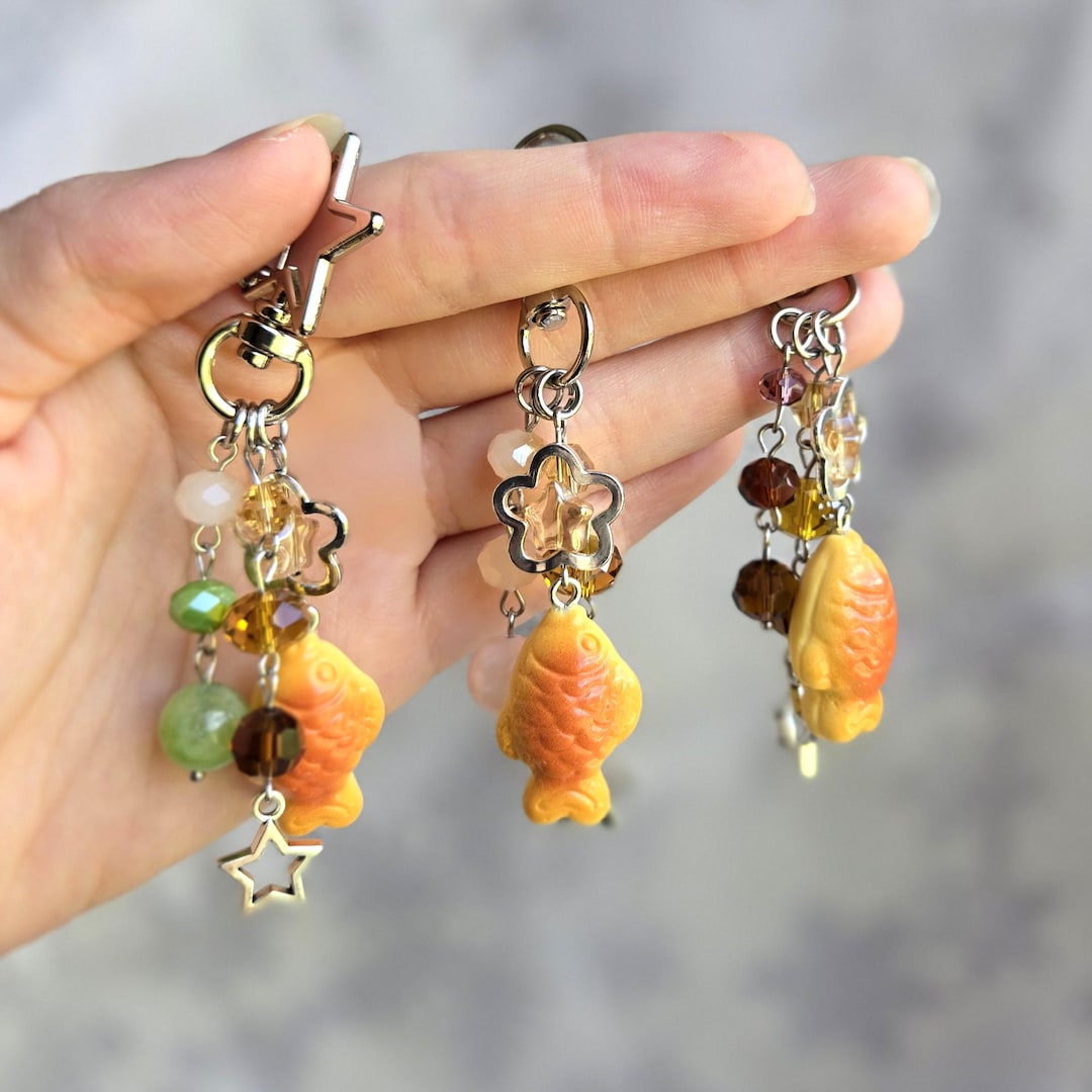 Taiyaki Beaded Keychain | Japanese Fish Bread Dessert Charm, Matcha ...