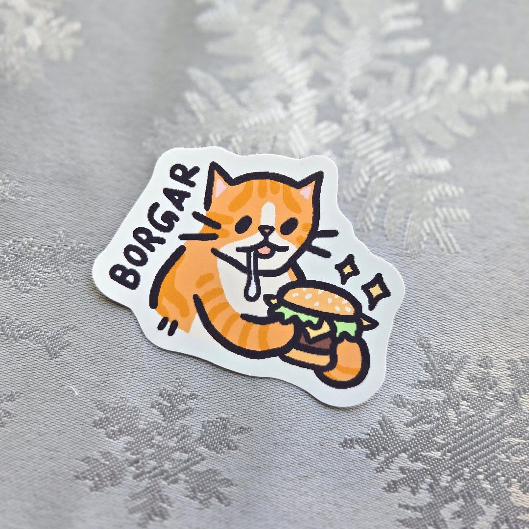 Burger Cat Sticker | Funny Glossy Vinyl Sticker | “borger” - Etsy