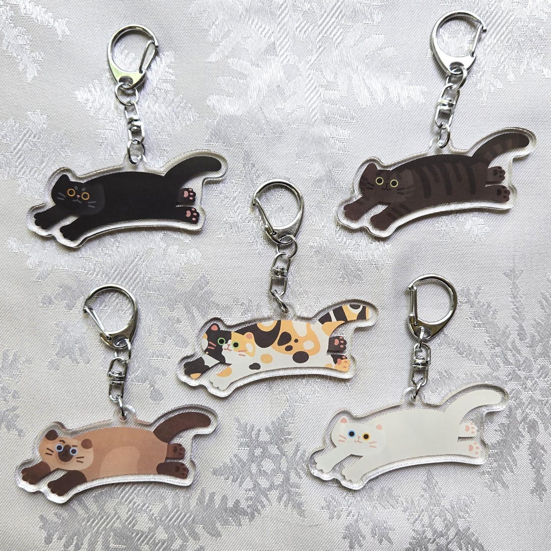 Cat Acrylic Keychain | 2.5in Double-sided Acrylic Charm | Black, Tabby ...