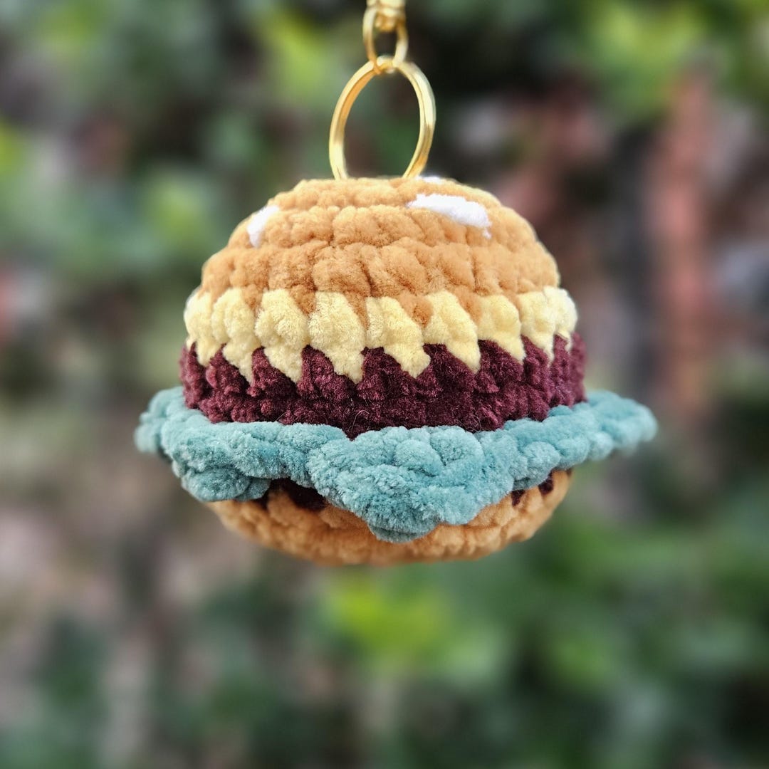 Crochet Burger Keychain | Cute Amigurumi Plush Keychain - Etsy