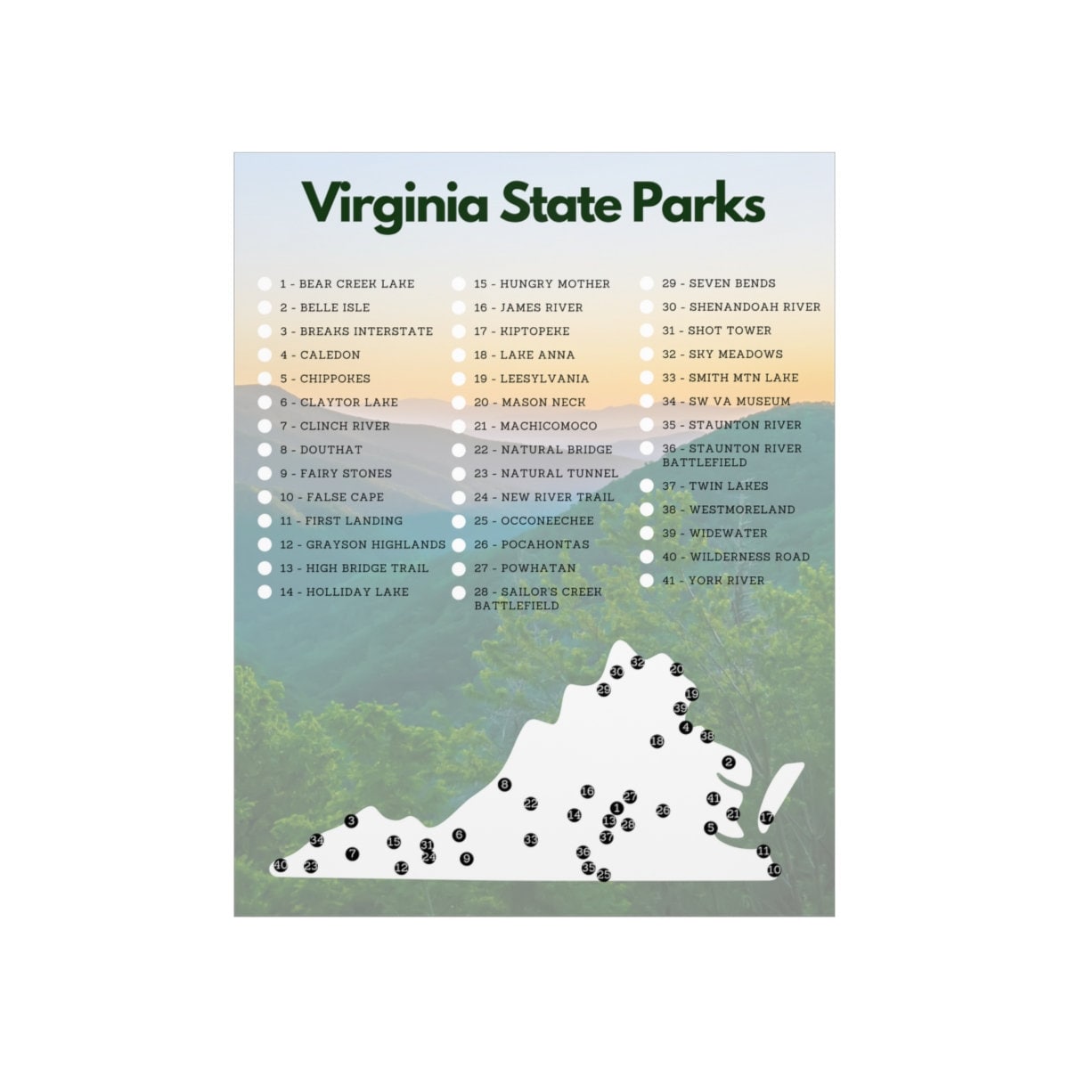 Virginia State Parks Checklist Matte - Etsy