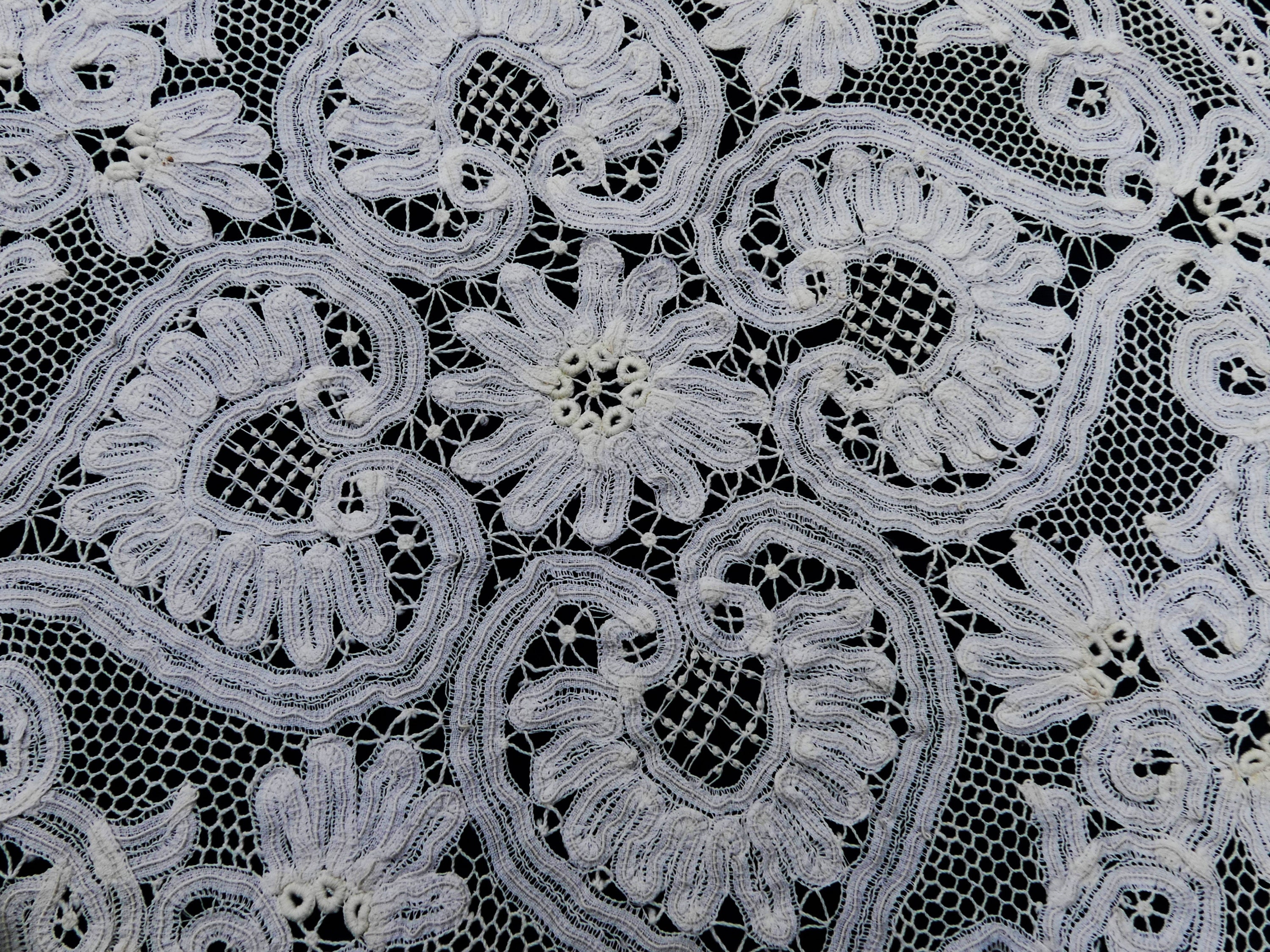 Antique 1910's Round Battenburg Lace Tablecloth Color Light Ivory 47 ...