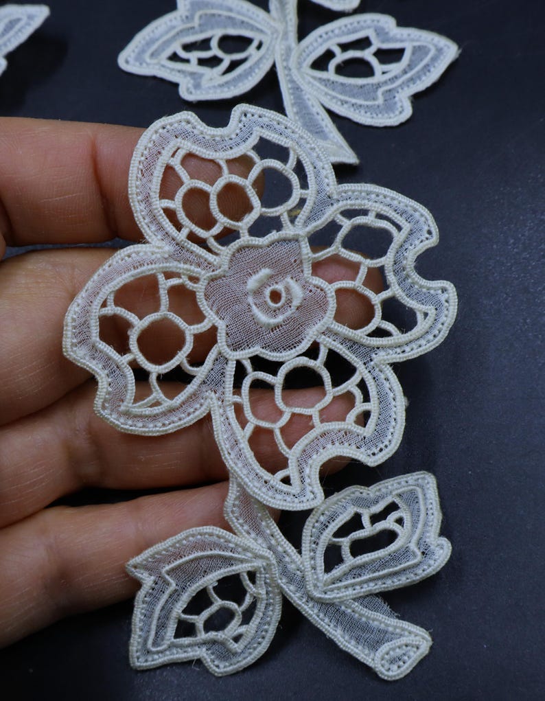 Antique 5 Pieces Hand Embroidery on Silk Applique Flower Parts Color ...