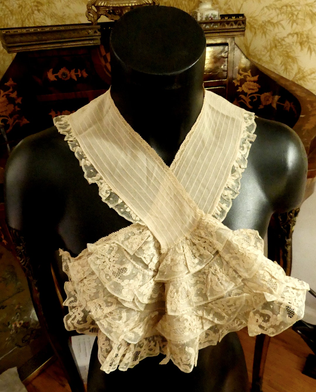 Antique French Handmade Silk & Alencon Lace Collar Color Peach - Etsy