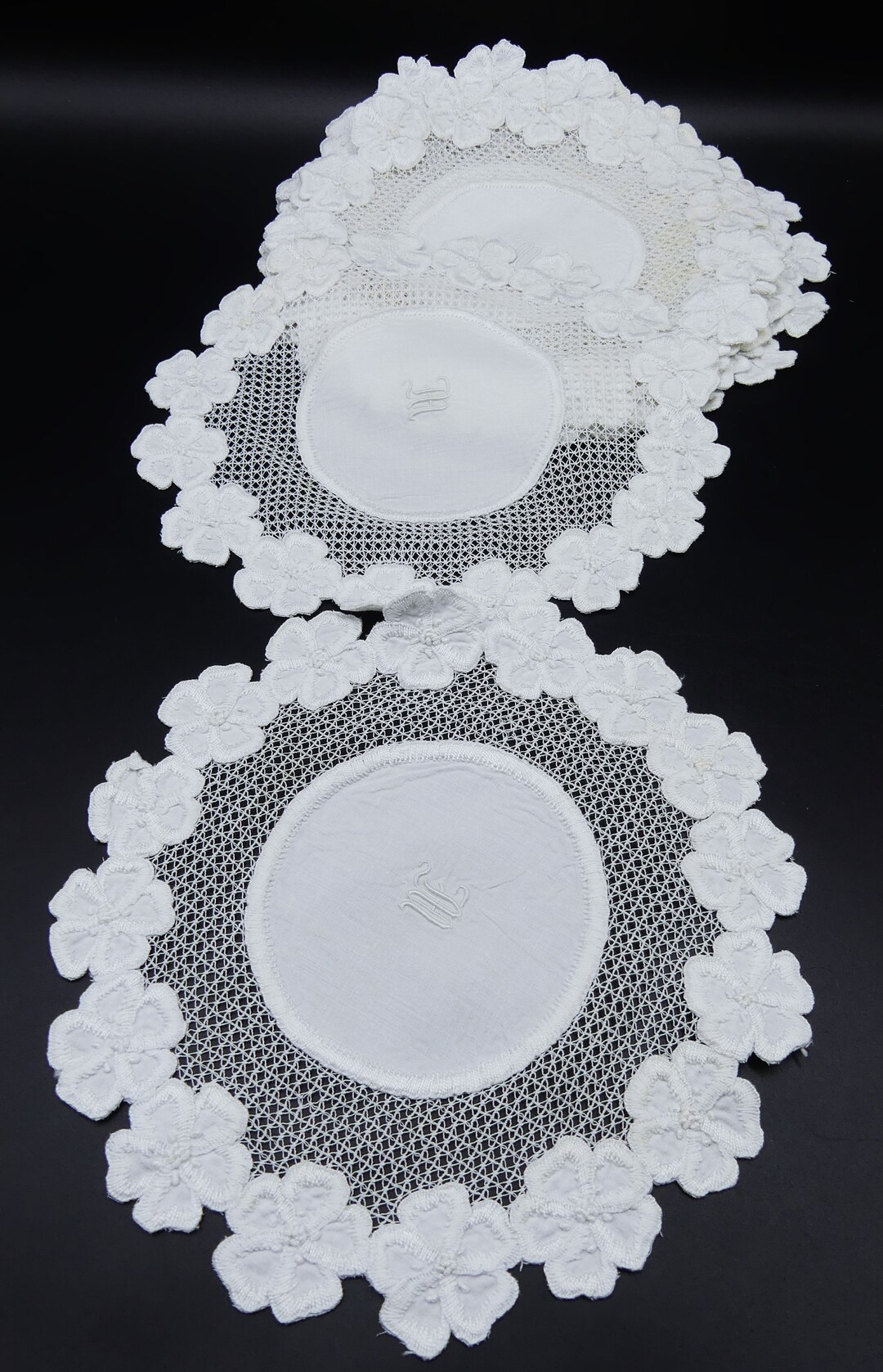 Antique 8 Cotton Handmade Embroidery Letter M Lace Round Doilies Color ...