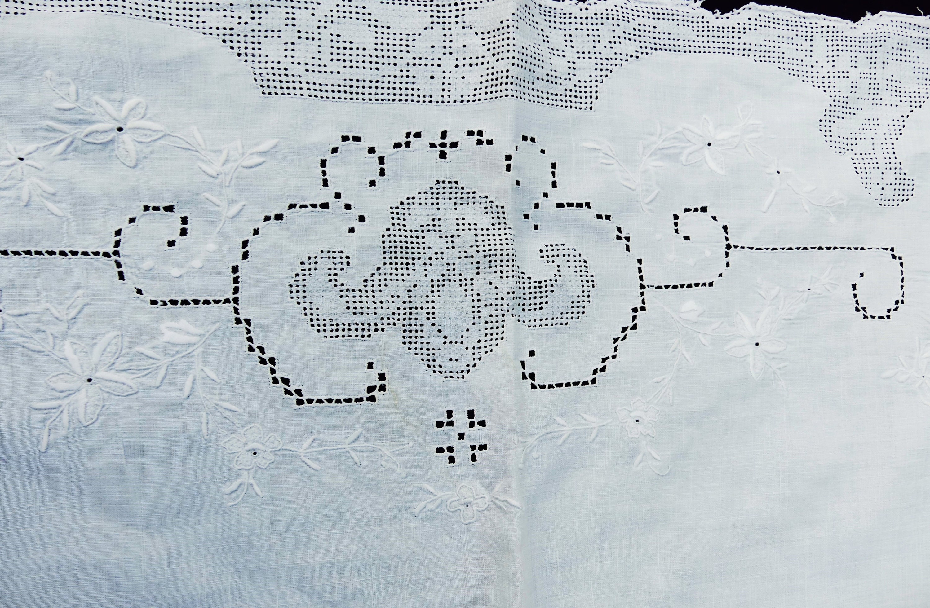 Antique Hand Embroidery Cutting Work Filet Lace With Cotton Square ...