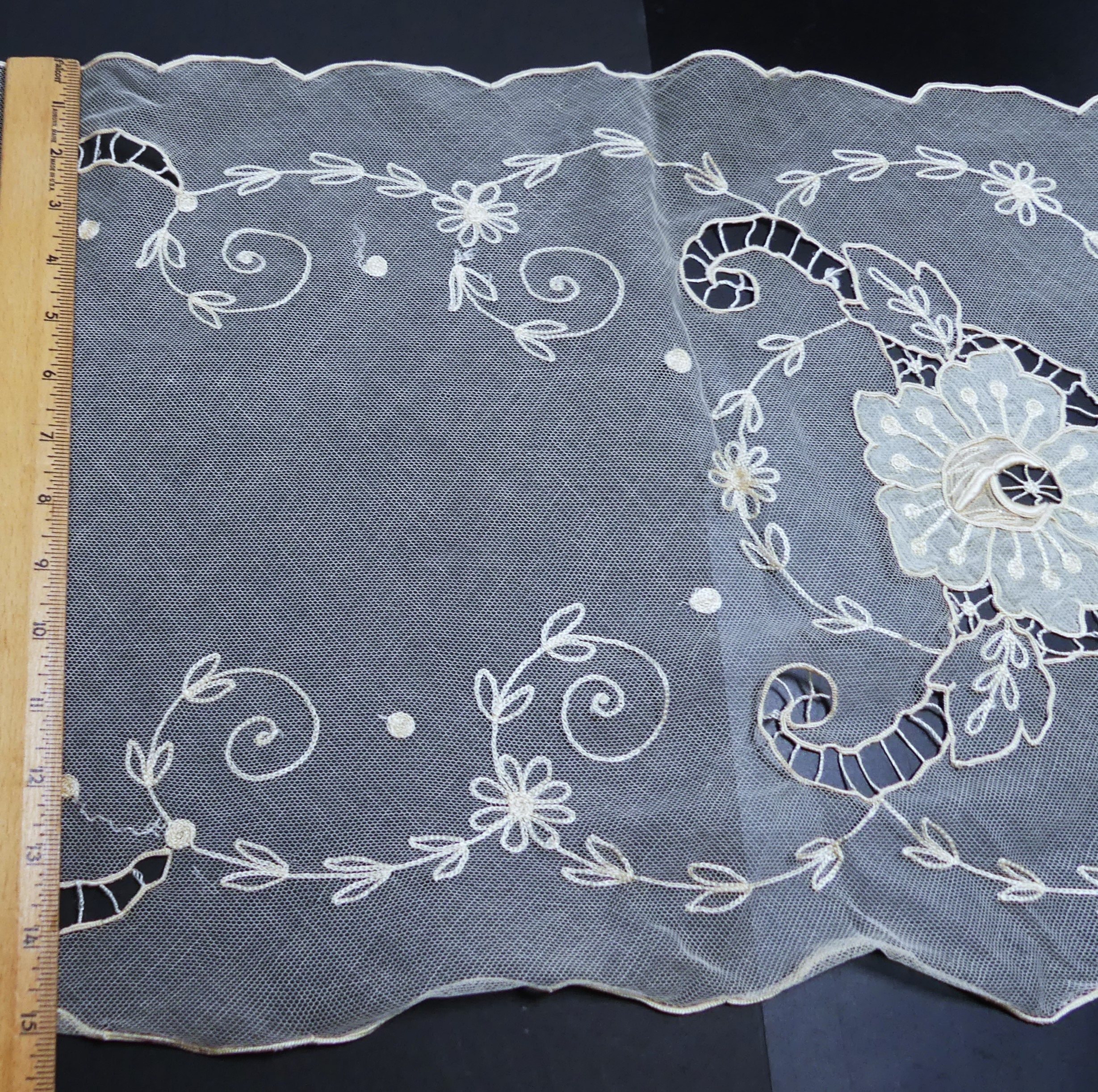 Antique French Handmade Tambour Lace Table Runner Color Ivory 441/2 X ...