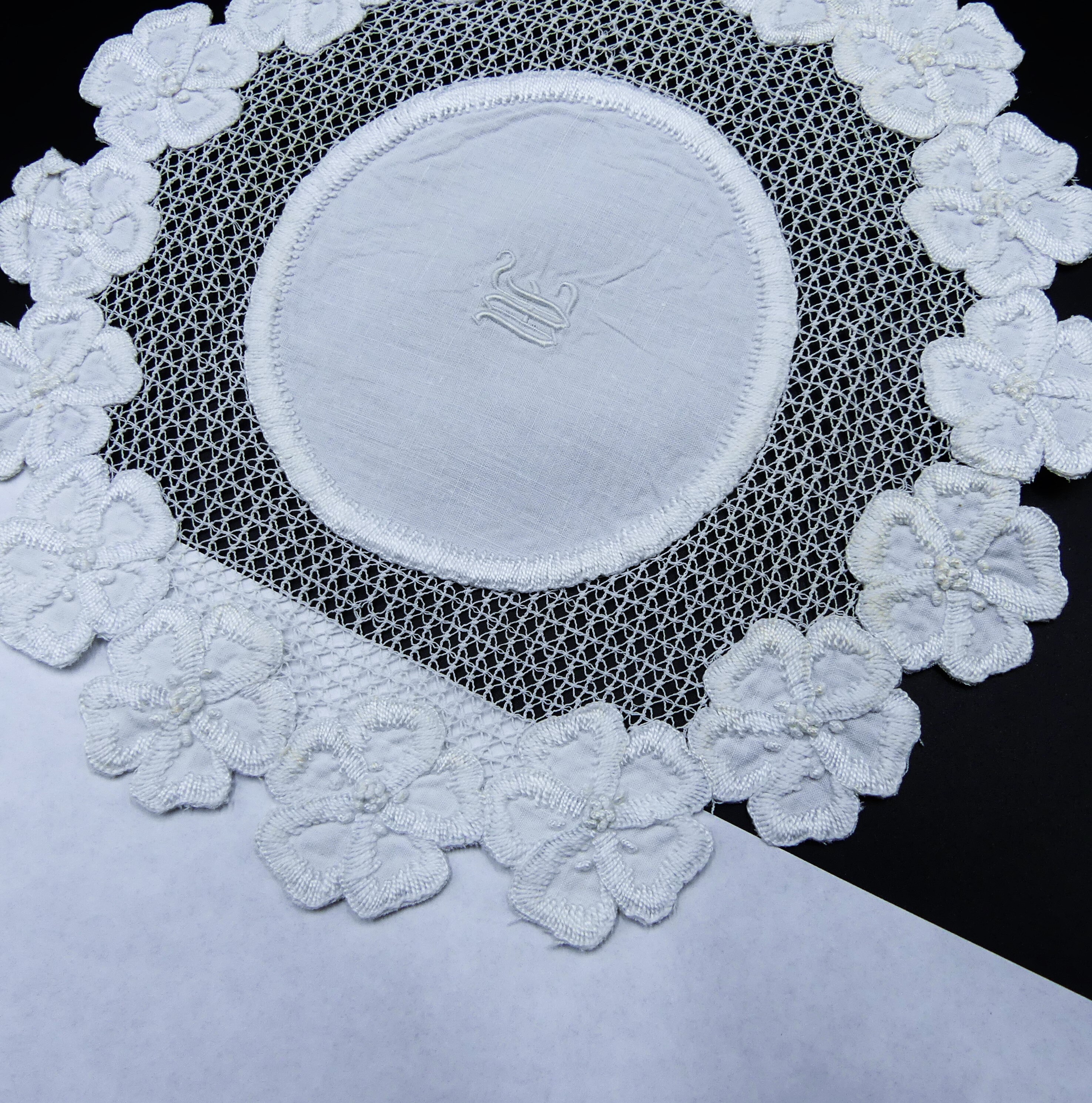 Antique 8 Cotton Handmade Embroidery Letter M Lace Round Doilies Color ...