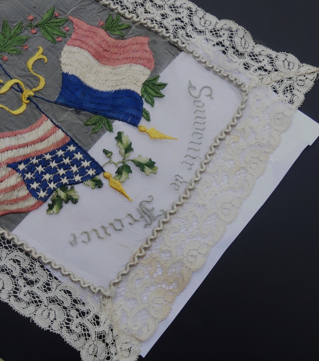 Antique WW1 Souvenir of France Hand Embroidered Hanky With Colorful ...