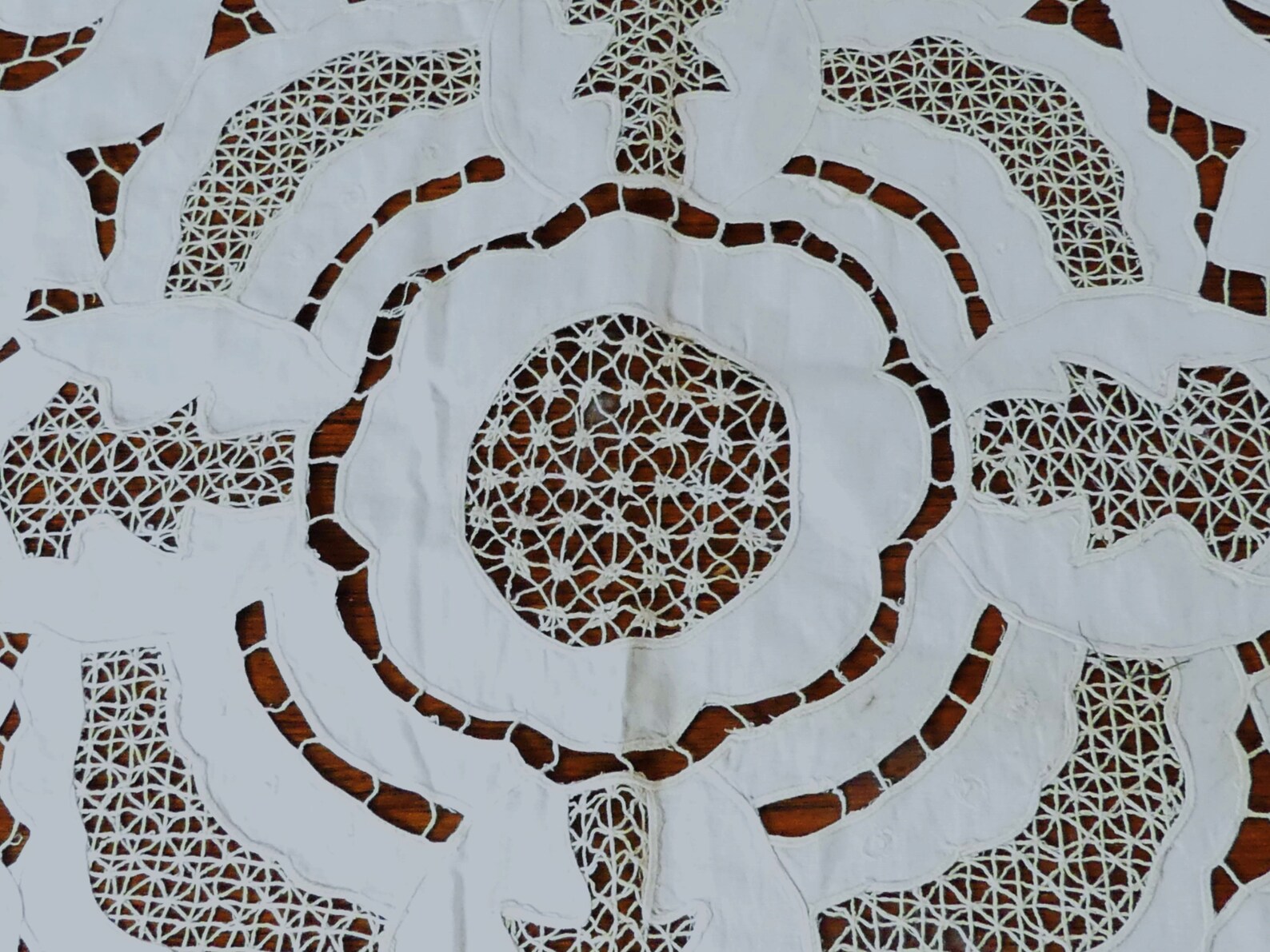 Vintage Large Handmade Embroidery Cutwork Tablecloth Color Darker Ivory ...