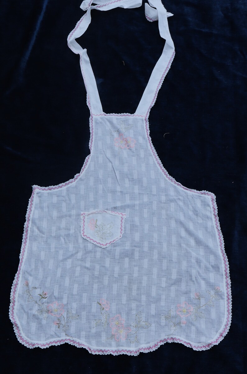 Vintage 40's Cotton Hand Embroidery Full Bib Apron Color Ecru - Etsy