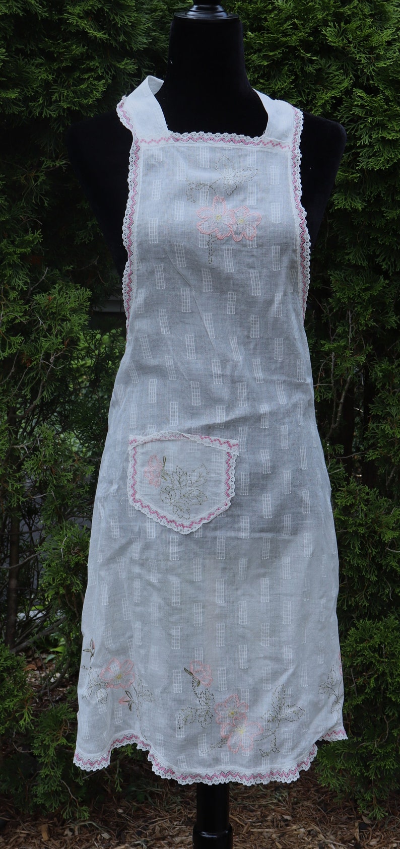 Vintage 40's Cotton Hand Embroidery Full Bib Apron Color Ecru - Etsy
