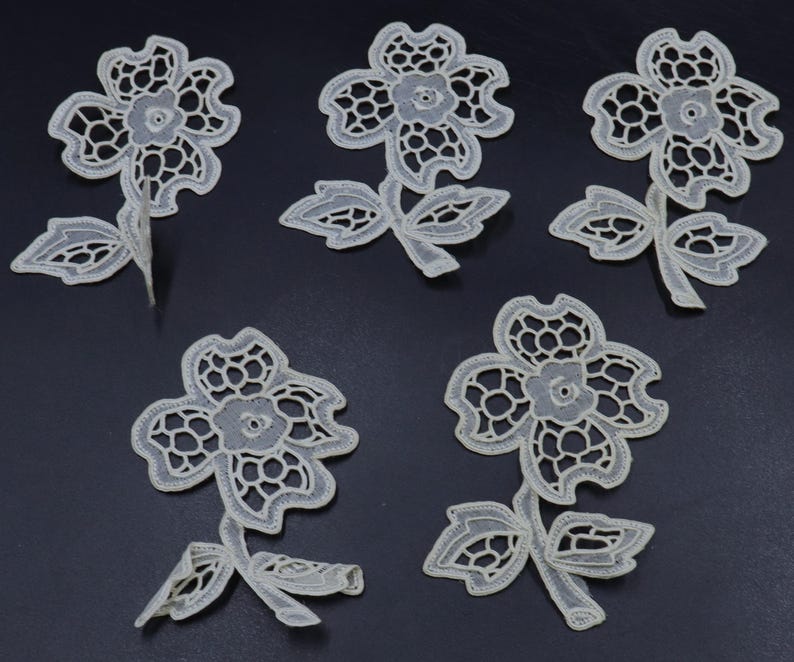 Antique 5 Pieces Hand Embroidery on Silk Applique Flower Parts Color ...