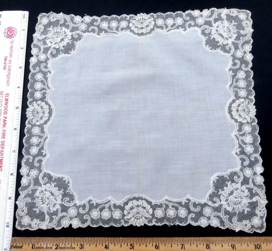 Vintage French Handmade Lace Cotton Handkerchief 10”1/4 X 10” ( B - Etsy