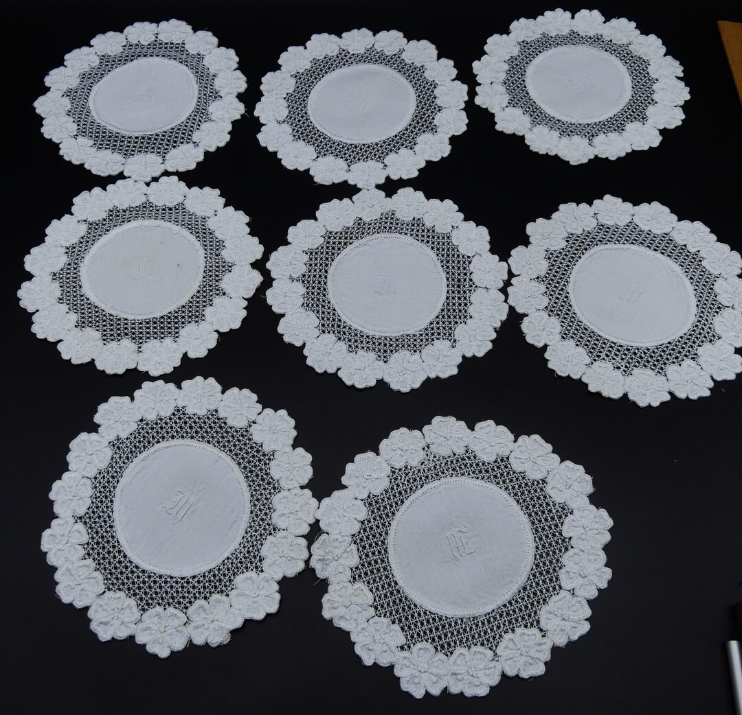 Antique 8 Cotton Handmade Embroidery Letter M Lace Round Doilies Color ...