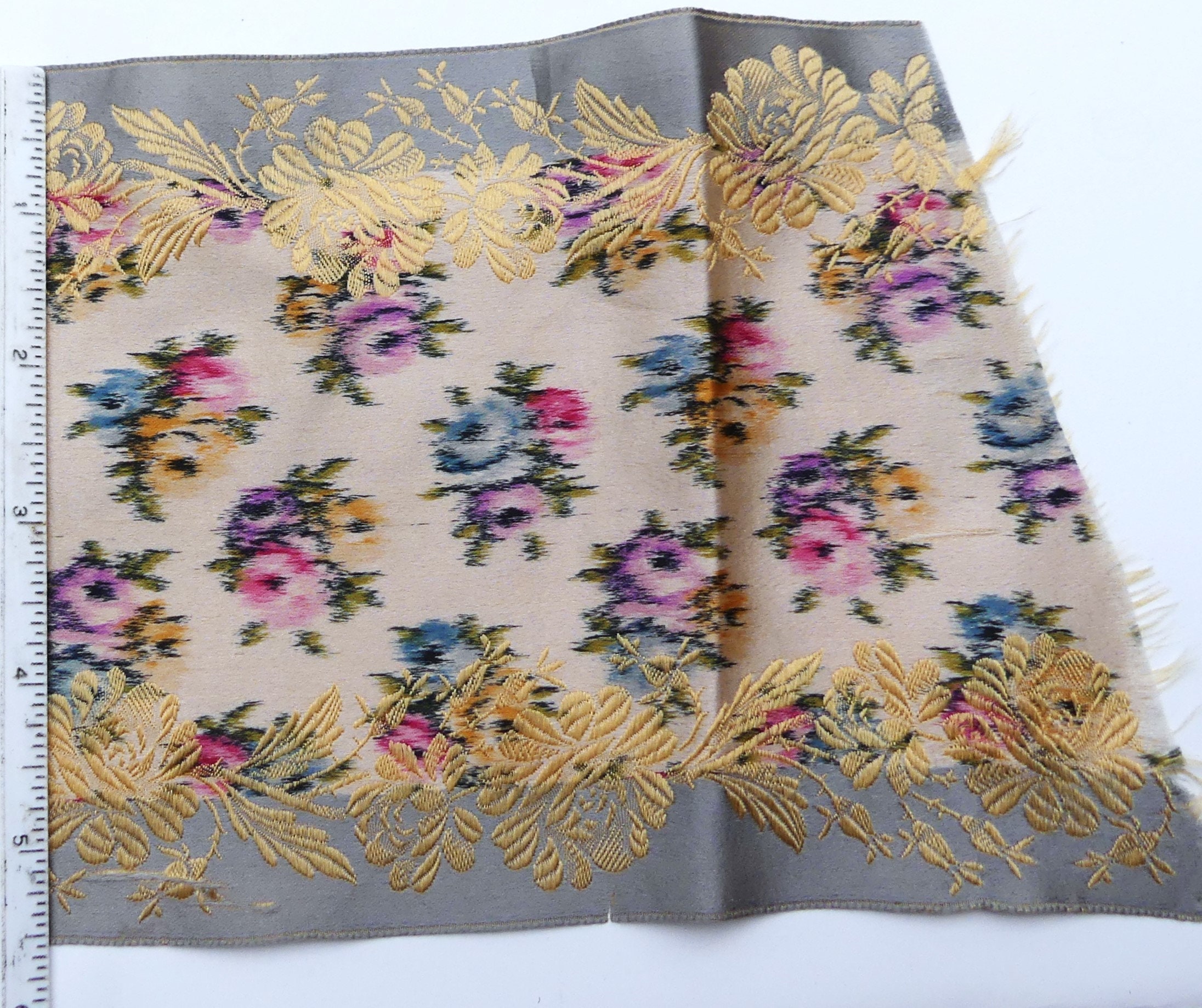 Antique 19th C French Silk With Flower Pattern Trim Color Beige/light ...