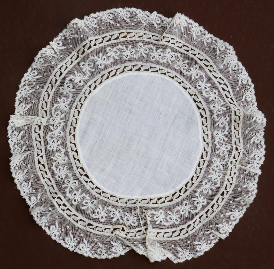 Antique 19th C Victorian Cotton French Lace Trim Round Placemat Color ...