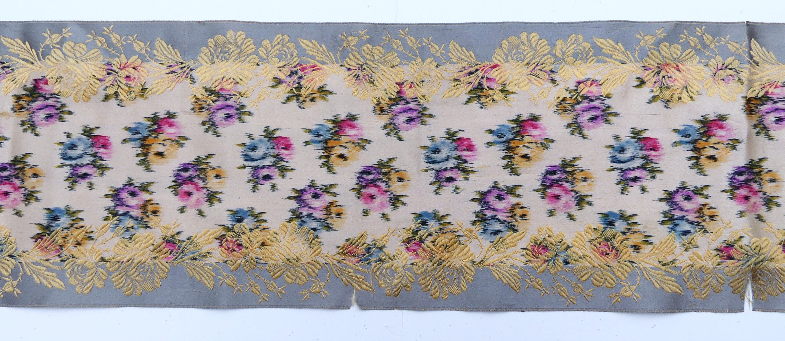 Antique 19th C French Silk With Flower Pattern Trim Color Beige/light ...