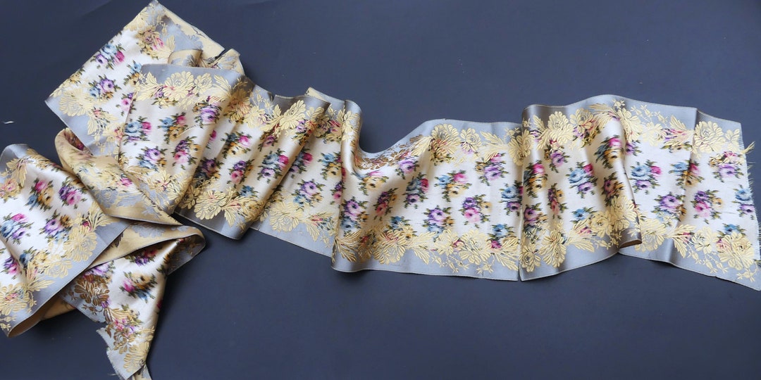 Antique 19th C French Silk With Flower Pattern Trim Color Beige/light ...