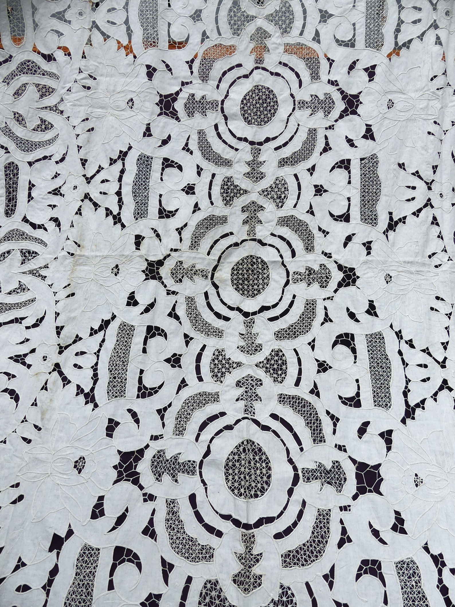 Vintage Large Handmade Embroidery Cutwork Tablecloth Color Darker Ivory ...