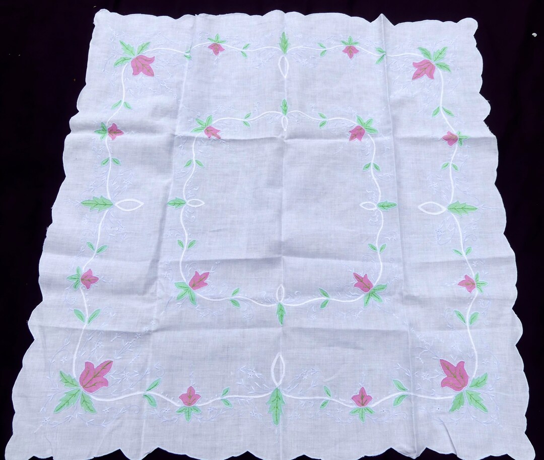 Vintage Hand Embroidery Appliqué Tablecloth Color Soft White - Etsy