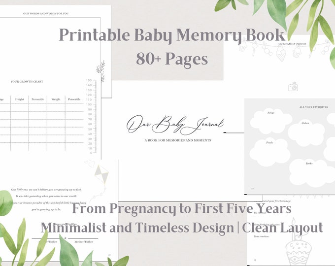 Printable Baby Memory Book From Pregnancy to First Five Years, Baby ...