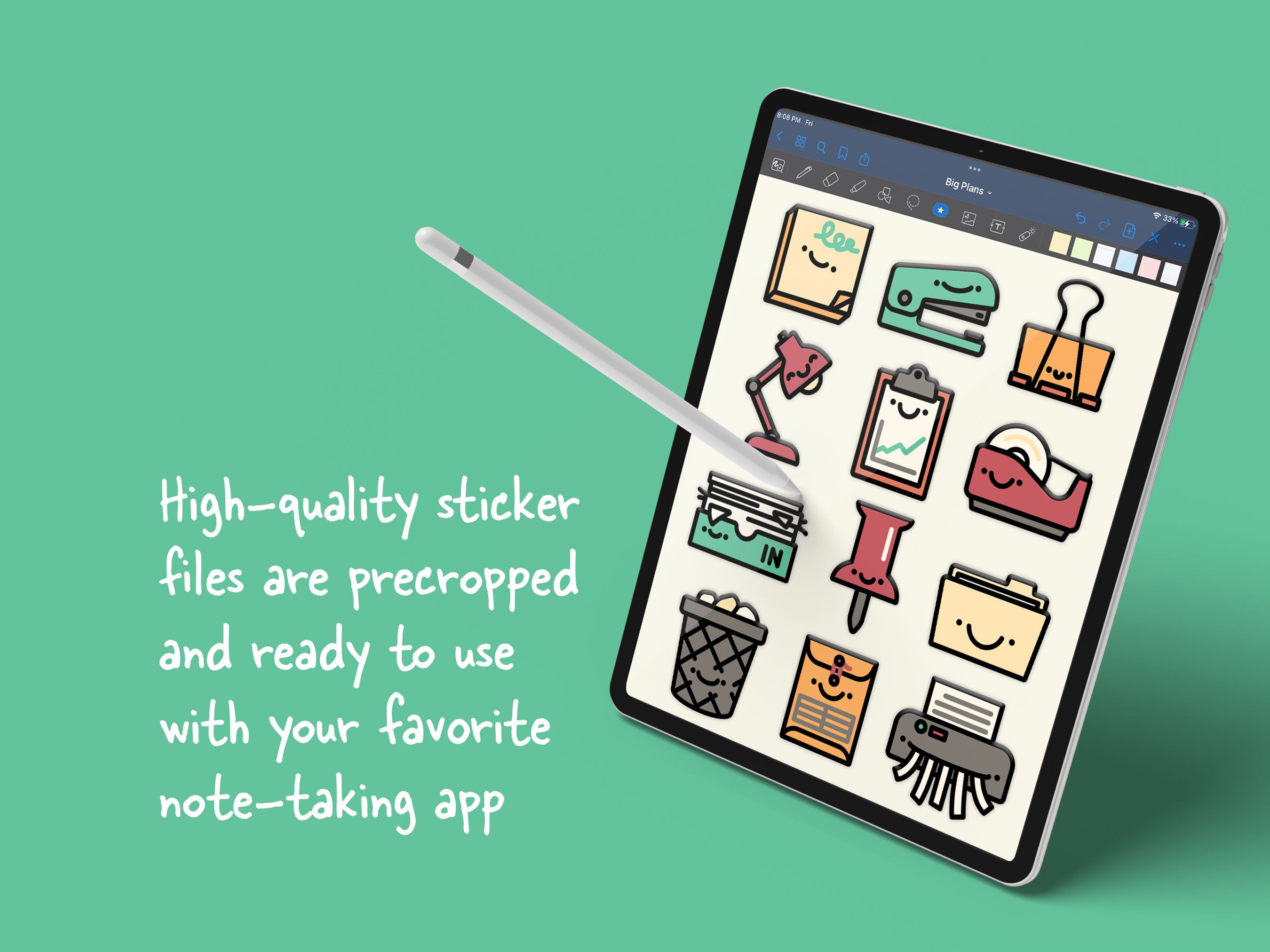 Kawaii Office Supply Digital Stickers | Cute Puffy-style Work Set for ...