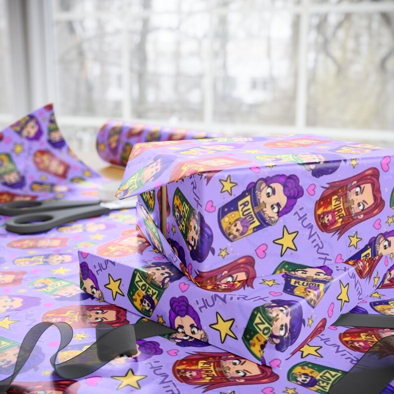 Huntrix Kpop Demon Hunters Wrapping Paper | Purple Patterned Gift Wrap ...