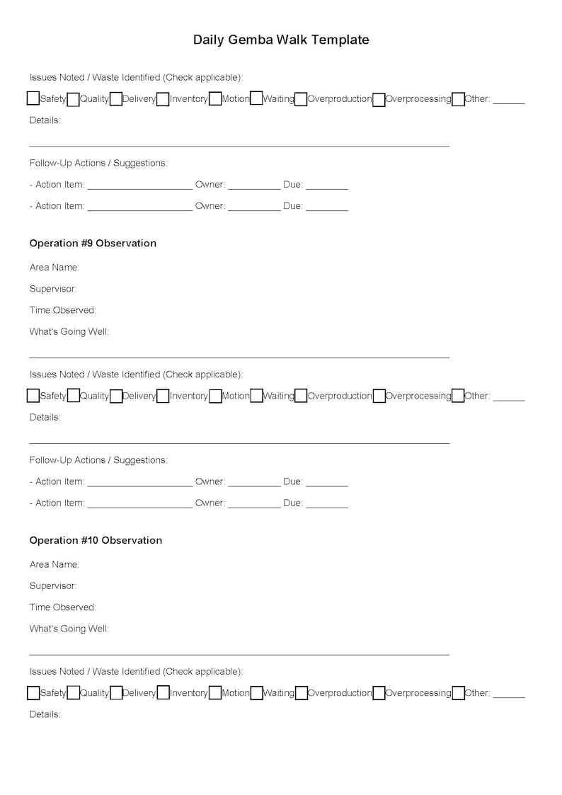 Gemba Walk Fillable Template - Etsy