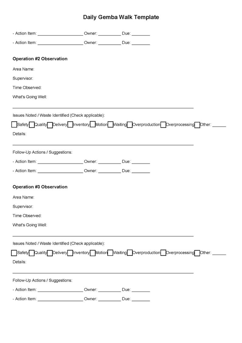 Gemba Walk Fillable Template - Etsy