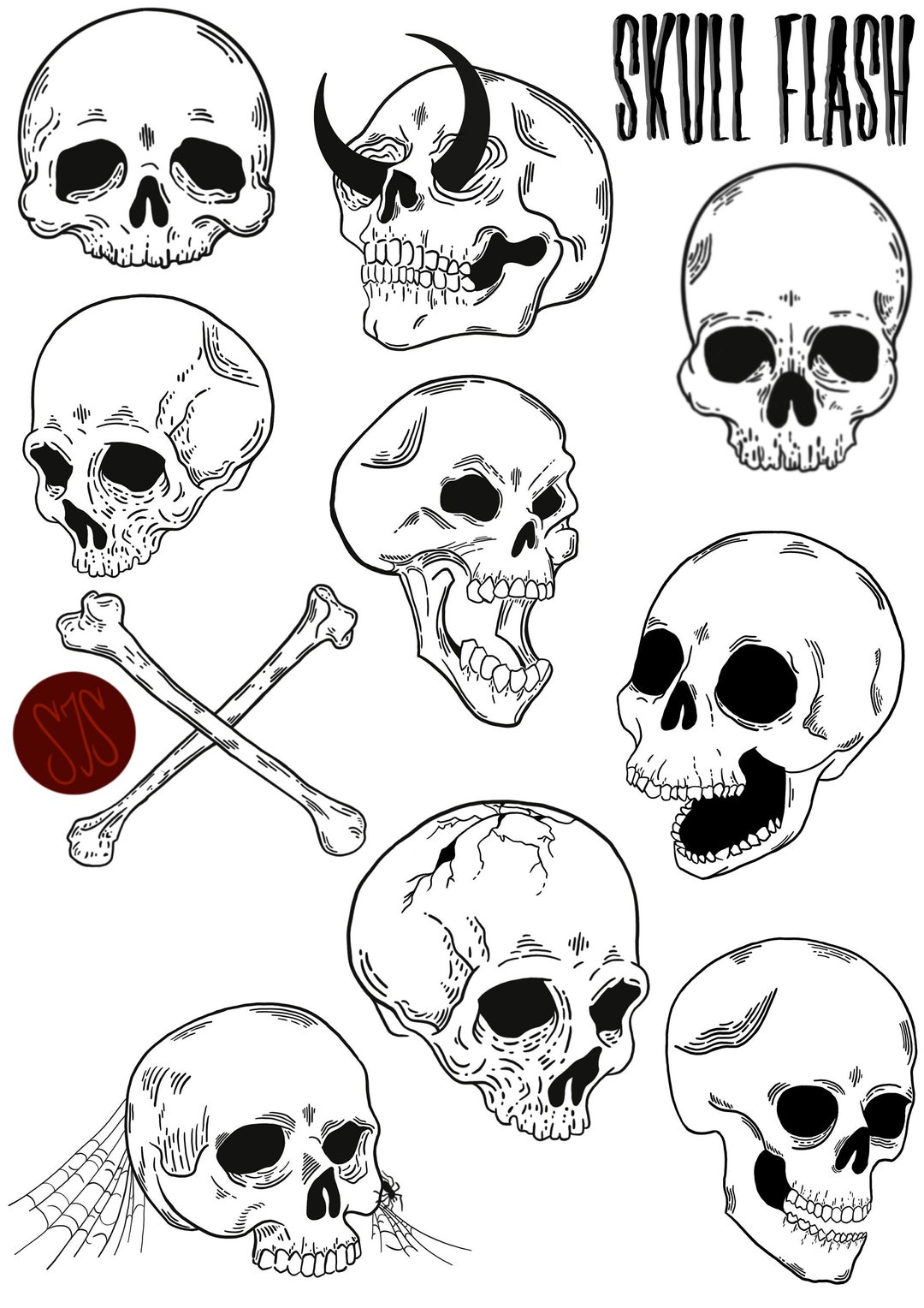 Skull Tattoo Flash Sheet - Etsy