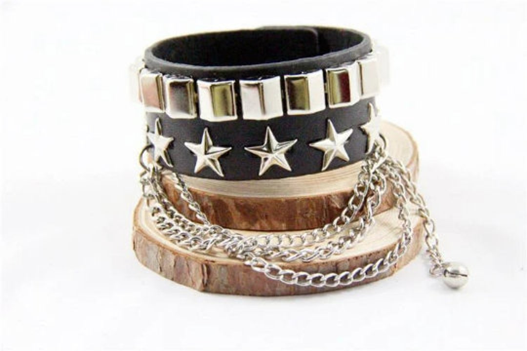 Studded Punk Rock Genuine Leather Hand Stitched Bracelet - Studded ...