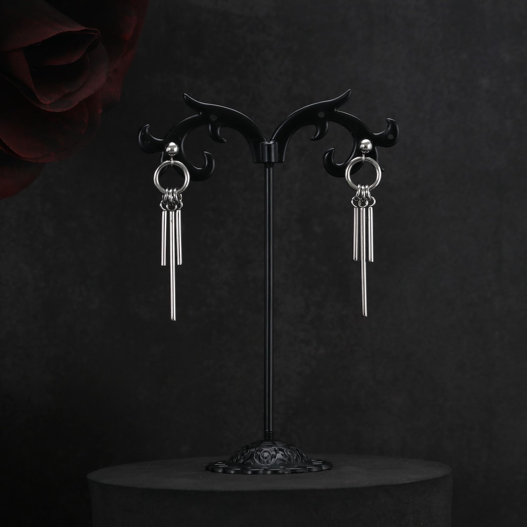 Abstract Stainless Emo Grunge Dangly Earrings - Gothic Punk Titanium ...
