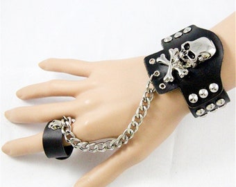 Studded Punk Rock Genuine Leather Hand Stitched Bracelet Studded Biker ...