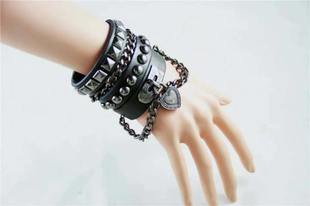Studded Punk Rock Genuine Leather Hand Stitched Bracelet - Studded ...