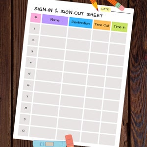Sign in Sheet Sign Out Sheet Sign in and Out Sheet Teacher - Etsy