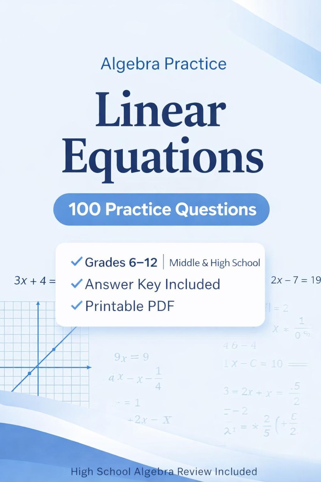 Algebra Review Worksheets | Middle +high School | Solving Linear ...