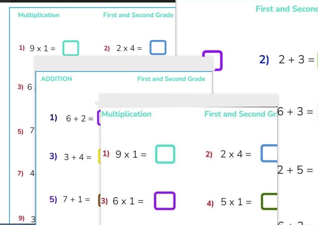 First and Second Grade Addition, Subtraction, Multiplication, and ...