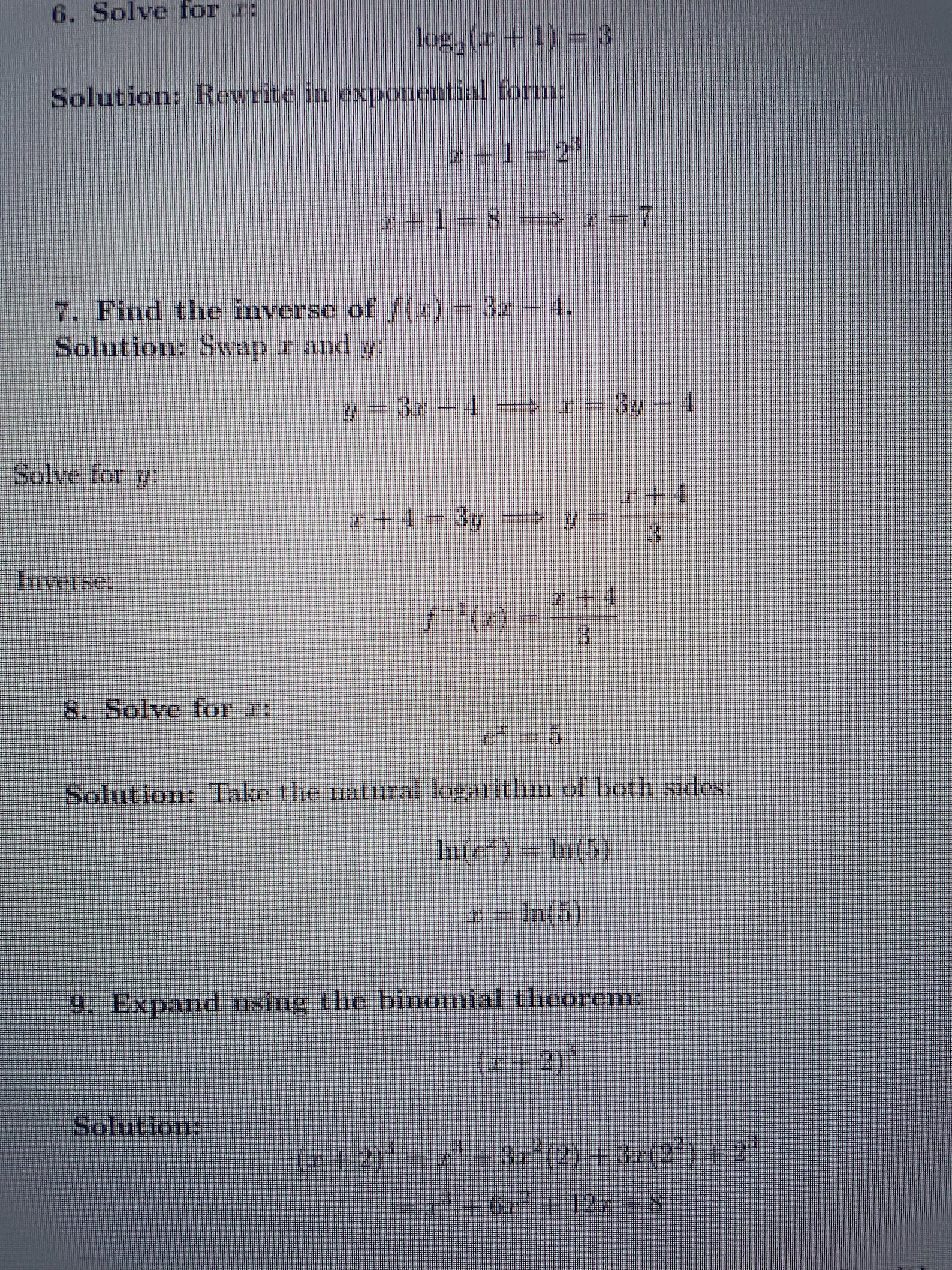 Precalculus Review Pack -printable Math Worksheets for Practice (50 ...