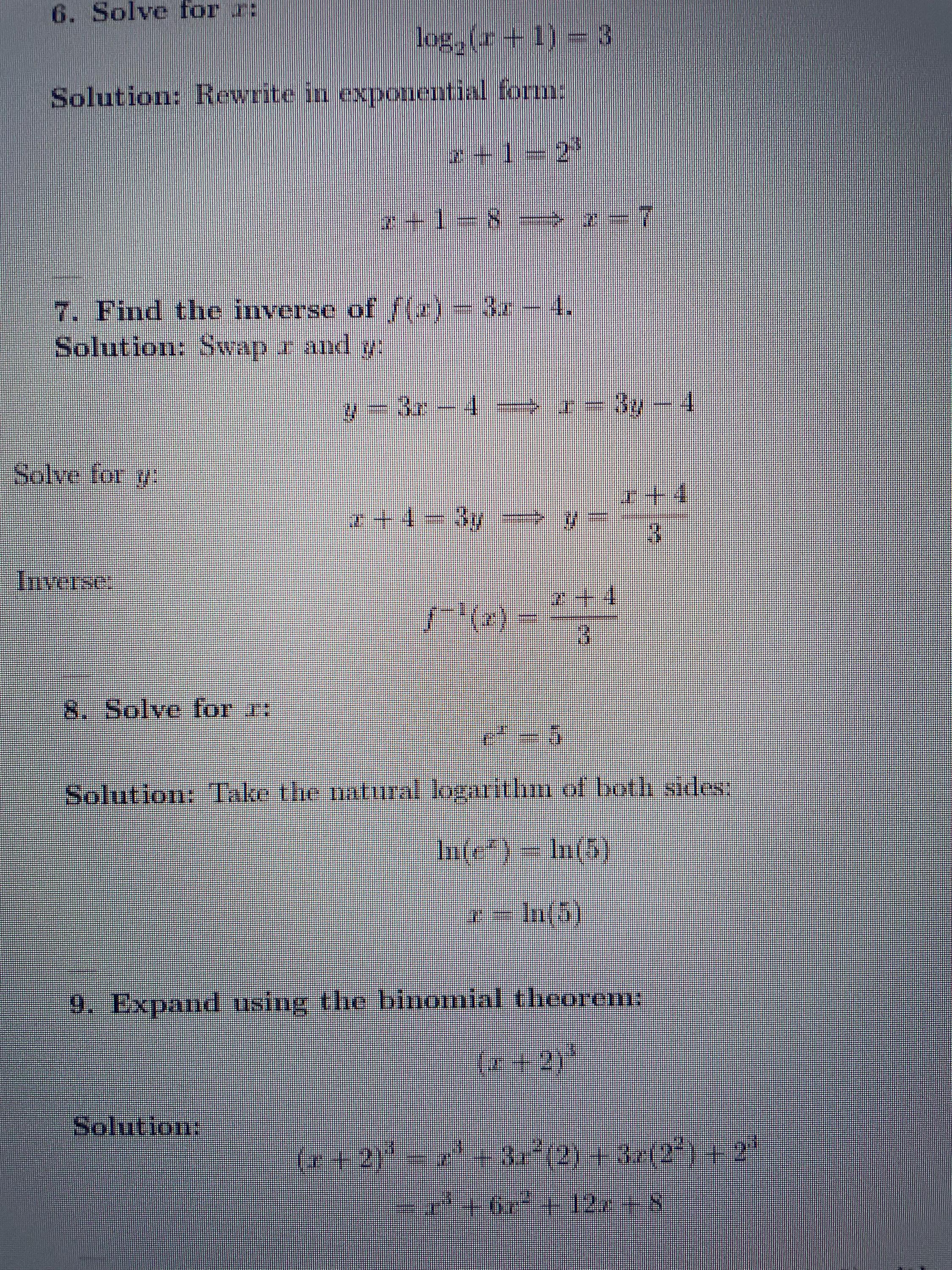 Precalculus Review Pack -printable Math Worksheets for Practice (50 ...