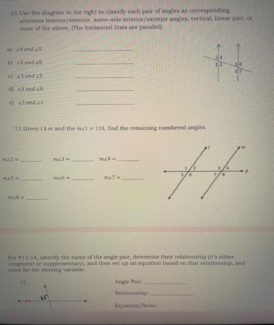 Geometry Review With Solutions (segment and Angle Relationships) - Etsy