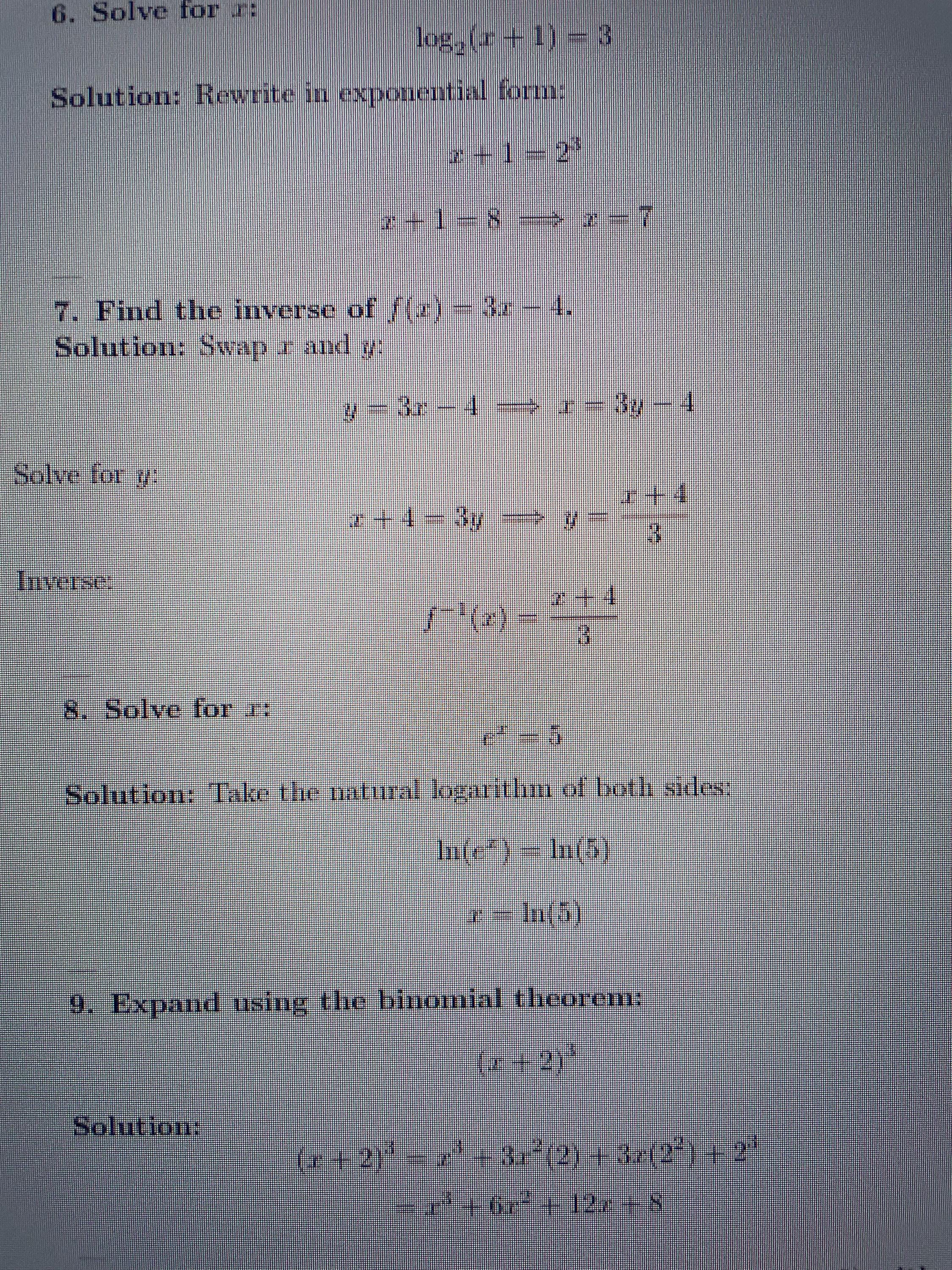 Precalculus Review Pack -printable Math Worksheets for Practice (50 ...